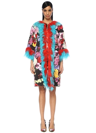 Dolce&Gabbana Kadın Çiçekli Tüy Garnili Mini Elbise Siyah 40 IT Dolce&Gabbana Kadın Çiçekli Tüy Garnili Mini Elbise Siyah 40 IT