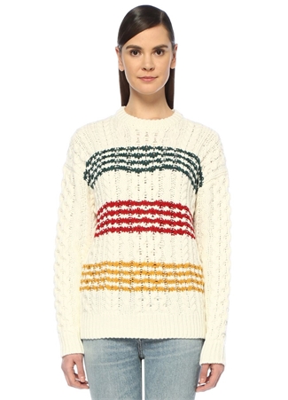 Rag&Bone Kadın Mindy Ekru Kontrast Çizgili Örgü Kazak Bej M EU