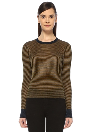 Rag&Bone Kadın Raina Lacivert Sarı Simli Çizgili Streç Kazak Mavi XS EU