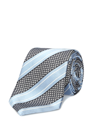 Canali Erkek Mavi Verev Çizgili İpek Kravat EU Canali Erkek Mavi Verev Çizgili İpek Kravat EU