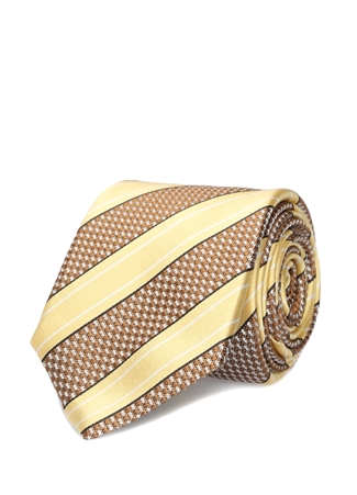 Canali Erkek Sarı Verev Çizgili İpek Kravat EU Canali Erkek Sarı Verev Çizgili İpek Kravat EU
