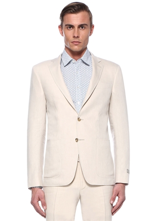Canali Erkek Drop 7 Kei Ekru Kelebek Yaka Keten Ceket Bej 54 IT