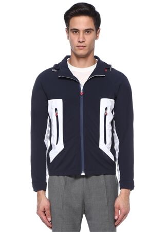 Kiton Erkek Lacivert Gri Kapüşonlu Sweatshirt 48 IT