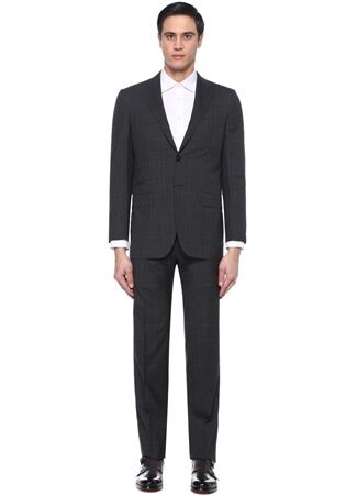 Kiton Erkek Gri Ekoseli Yün Takım Elbise 56 IT
