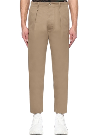 Valentino Erkek Bej Yüksek Bel Boru Paça Pilili Pantolon 48 IT