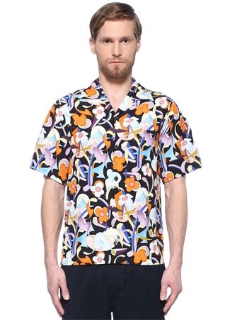 Prada Erkek Turuncu Apaç Yaka Çiçek Desenli Gömlek S EU