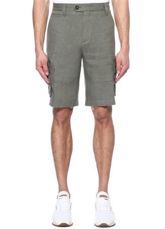 Brunello Cucinelli Erkek Haki Normal Bel Keten Bermuda Yeşil 54 IT