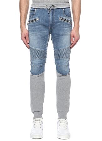 Balmain Erkek Gri Mavi Normal Bel Denim Garnili Pantolon S EU