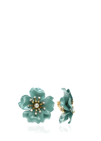 Ken Samudio Kadın Mavi Çiçek Formlu Taş Detaylı Küpe Yeşil EU