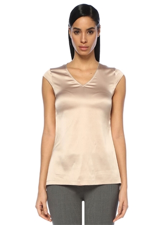 Fabiana Filippi Kadın Somon V Yaka Sim Detaylı İpek Bluz Pembe 42 IT