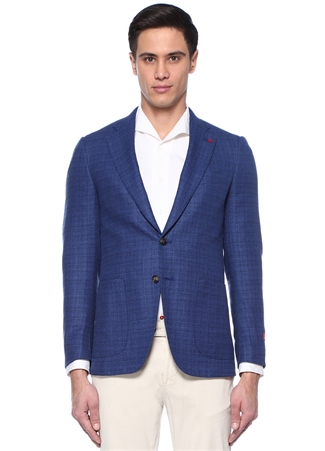 Isaia Erkek Drop 8 Lacivert Logo Broşlu Kelebek Yaka Yün Ceket Mavi 54 IT