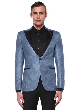 Isaia Erkek Drop 8 Mavi Kırlangıç Yaka İpek Smokin Ceketi 52 IT