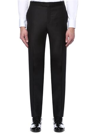 Isaia Erkek Siyah Biye Detaylı Yün Smokin Pantolonu 56 IT