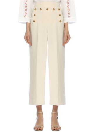 Tory Burch Kadın Krem Yüksek Bel Düğme Detaylı Crop Pantolon Bej 8 US