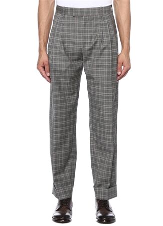 Paul Smith Erkek Gri Normal Bel Bol Paça Ekoseli Yün Pantolon 32 US