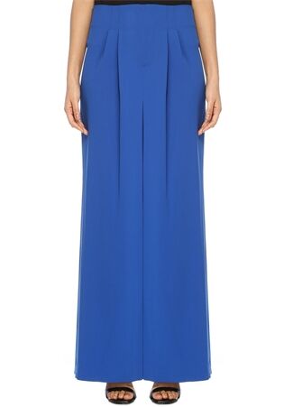Alice+Olivia Kadın Palazzo Mavi Yüksek Bel Pilili Bol Paça Pantolon 4 EU