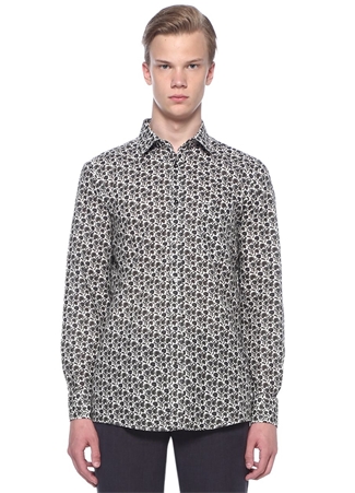 Palzileri Lab Erkek Lacivert Miro Yaprak Desenli Keten Gömlek 40 IT