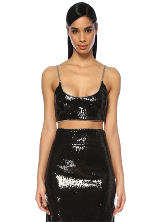 Dundas Kadın Siyah Taş Şeritli Payet İşlemeli Büstiyer 42 IT