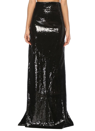 Dundas Kadın Siyah Beli Taşlı Payet İşlemeli Maksi Abiye Etek 38 IT