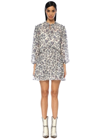 Isabel Marant Kadın Nydia Yakası Bağlı Şal Desenli Mini İpek Elbise 36 IT