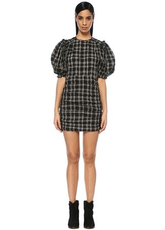 Isabel Marant Kadın Adelaide Siyah Ekoseli Balon Kollu Mini Elbise 36 IT