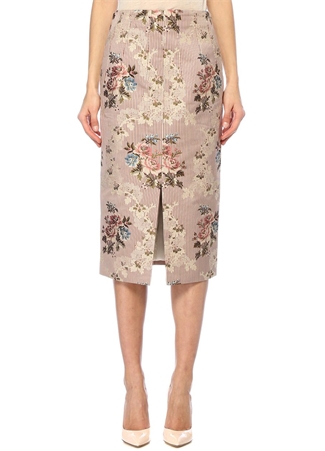 Brock Collection Kadın Sorrel Pembe Çizgili Çiçekli Midi Kalem Etek 2 US