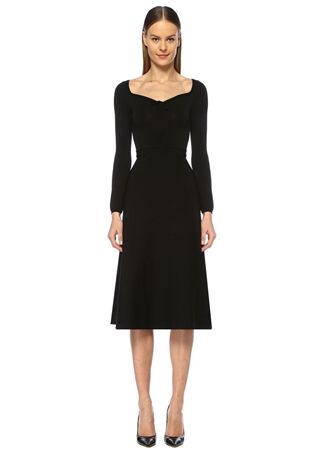 Brock Collection Kadın Siyah V Yaka Çan Formlu Midi Elbise XS EU