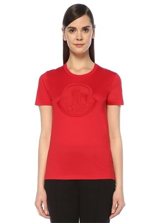 Moncler Kadın Kırmızı Logolu Basic T-shirt XS EU