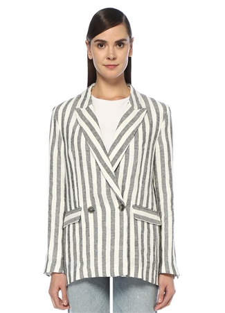 IRO Kadın Sailor Gri Kırlangıç Yaka Çizgili Keten Ceket Siyah 40 FR IRO Kadın Sailor Gri Kırlangıç Yaka Çizgili Keten Ceket Siyah 40 FR