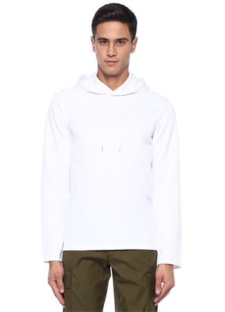 Helmut Lang Erkek Fishtail Beyaz Kapüşonlu Sweatshirt S EU