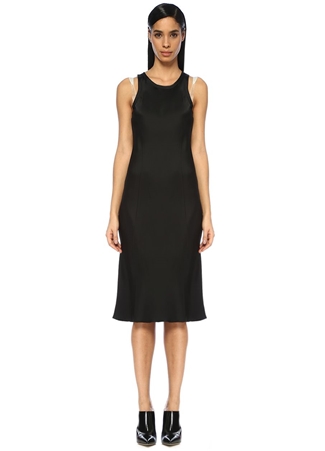 Helmut Lang Kadın Siyah Askı Detaylı Midi Saten Elbise S EU