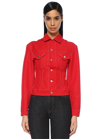 Helmut Lang Kadın Kırmızı Kontrast Dikişli Düğmeli Ceket M EU