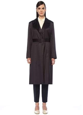 Theory Kadın Lacivert Kelebek Yaka Beli Kemerli Saten Pardösü S EU