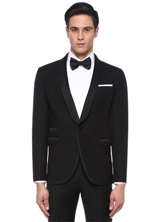 Neil Barrett Erkek Slim Fit Siyah Şal Yaka Yün Smokin Ceketi 48 IT