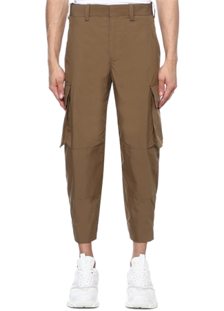 Neil Barrett Erkek Haki Normal Bel Dar Paça Kargo Pantolon 50 IT