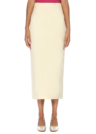 Theory Kadın Ekru Yüksek Bel Yırtmaçlı Midi Keten Kalem Etek Bej 2 US