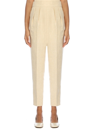 Theory Kadın Ekru Yüksek Bel Pilili Keten Pantolon Bej 4 US