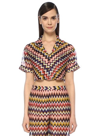 Missoni Mare Kadın Renkli Zikzak Desenli Crop Gömlek 42 IT
