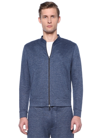 Harris Wharf London Erkek Lacivert Dik Yaka Keten Sweatshirt 50 IT