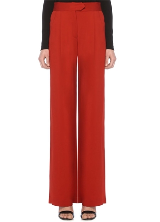 Michelle Mason Kadın Kırmızı Yüksek Bel Pileli Bol Paça Pantolon 2 US