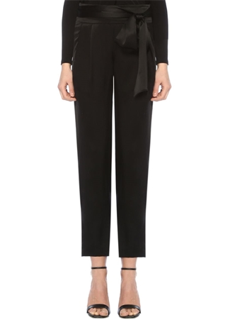 Michelle Mason Kadın Siyah Yüksek Bel Bağcıklı İpek Saten Pantolon 6 US