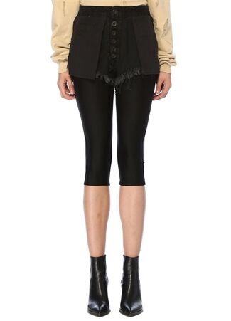 Unravel Kadın Siyah Tayt Detaylı Yıpratmalı Jean Şort 25 US