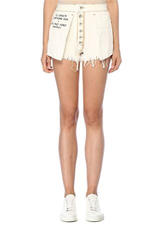 Unravel Kadın Beyaz Yıpratma Detaylı Yüksek Bel Denim Şort 25 US