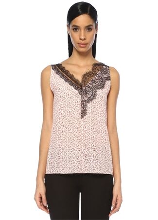 Joseph Kadın Audra Kırmızı V Yaka Çiçekli Dantelli İpek Bluz 36 FR