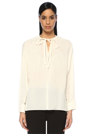 Joseph Kadın Elijah Yakası Bağlı Büzgülü Yarasa Kol İpek Bluz Bej 36 FR
