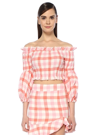Suboo Kadın Sundown Pembe Omzu Açık Ekoseli Crop Bluz 4 US Suboo Kadın Sundown Pembe Omzu Açık Ekoseli Crop Bluz 4 US