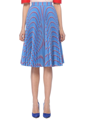 Calvin Klein 205we39nyc Kadın Mavi Çizgi Desenli Pilili Midi Etek 38 IT