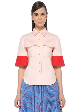 Calvin Klein 205we39nyc Kadın Pembe Kırmızı Kontrast Detaylı Yarım Kol Gömlek 36 IT