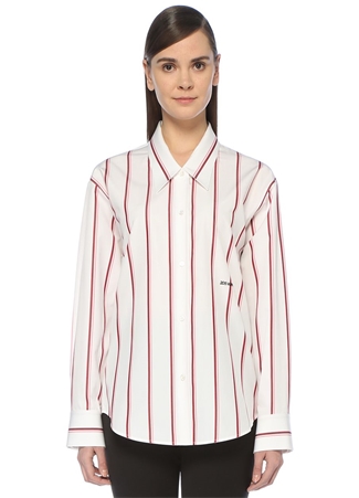 Calvin Klein 205we39nyc Kadın Beyaz Çizgi Desenli Nakış Detaylı Gömlek 38 IT