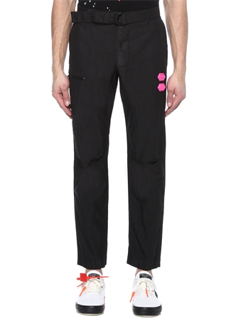 Off-White Erkek Siyah Logolu Kırışık Dokulu Pantolon 33 US